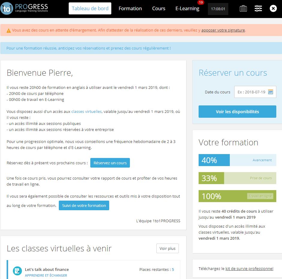 Plateforme d’apprentissage linguistique LMS – 1to1PROGRESS